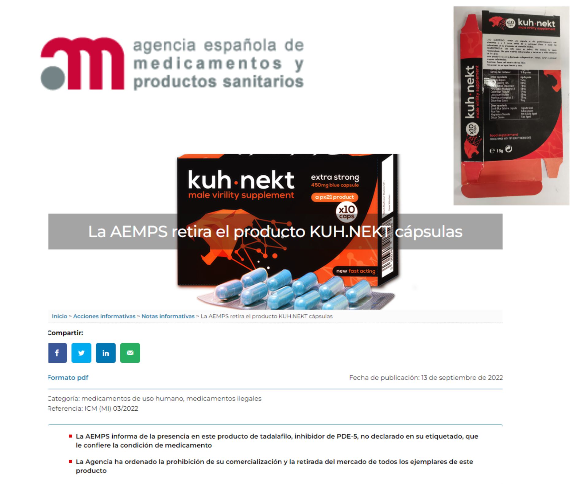 KUH NEKT CÁPSULAS retirado del mercado por la AEMPS