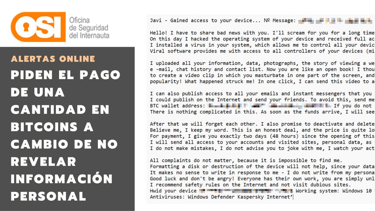 Fraude vía email: OSI avisa de un nuevo tipo intento de extorsión